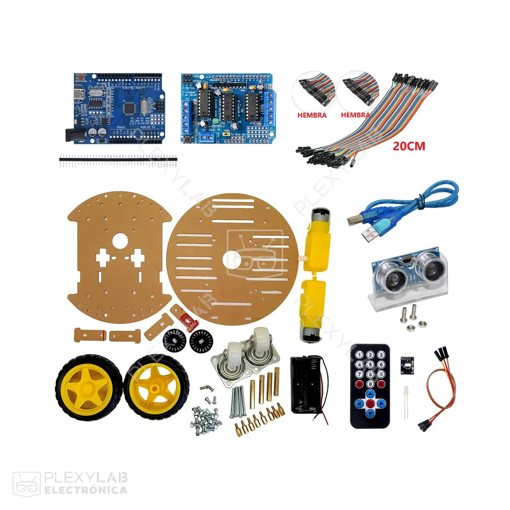 Kit robot con chasis 2WD circular carro para Arduino con sensor de ultrasonido | PLEXYLAB